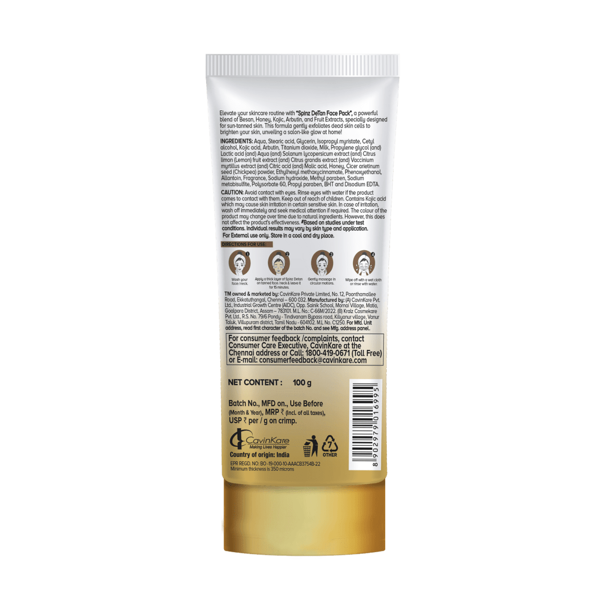 Spinz DeTan Face Pack | Tan Remova Cream - Buy Now — Cavinkart